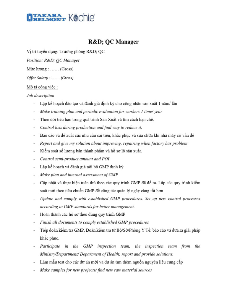 RD QC Manager | PDF