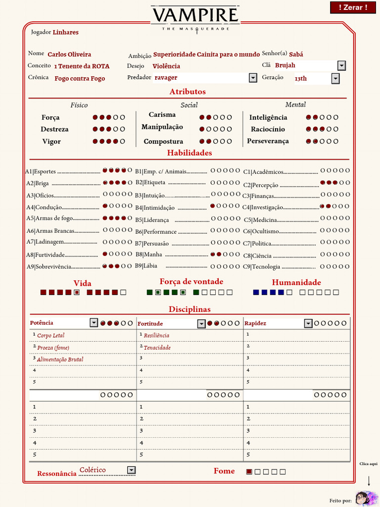 Ficha Vampiro V5 Carlos | PDF