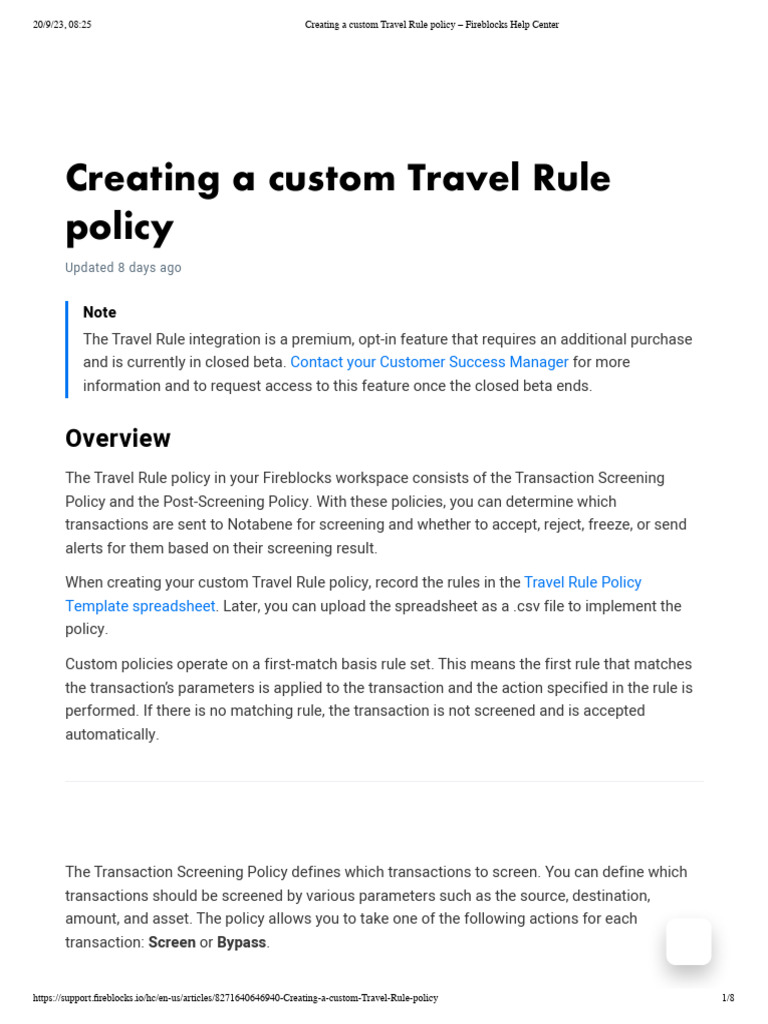 Creating A Custom Travel Rule Policy - Fireblocks Help Center | PDF ... Creating A Custom Travel Rule Policy - Fireblocks Help Center | PDF ...