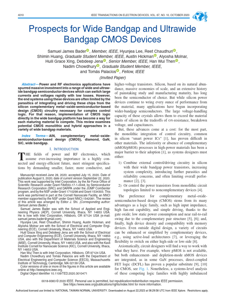 Prospects For Wide Bandgap and Ultrawide Bandgap CMOS Devices | PDF ...