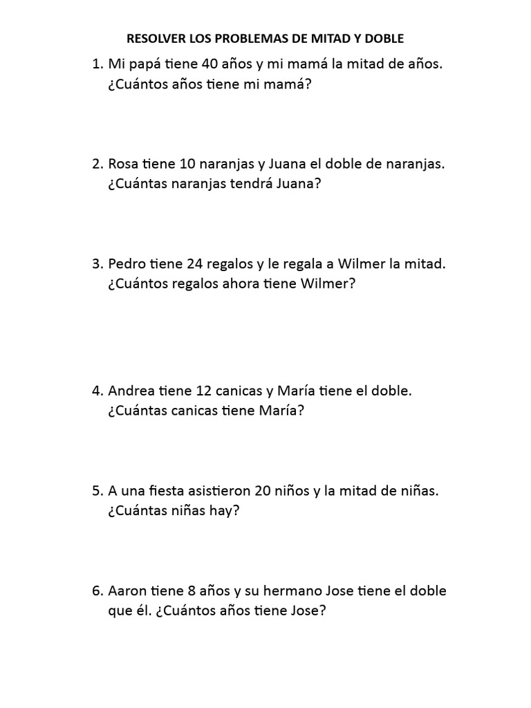 Resolver Los Problemas de Mitad y Doble | PDF