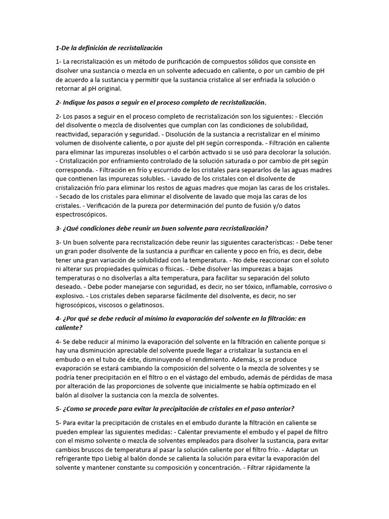 Preguntas | PDF | Cristalización | Solubilidad