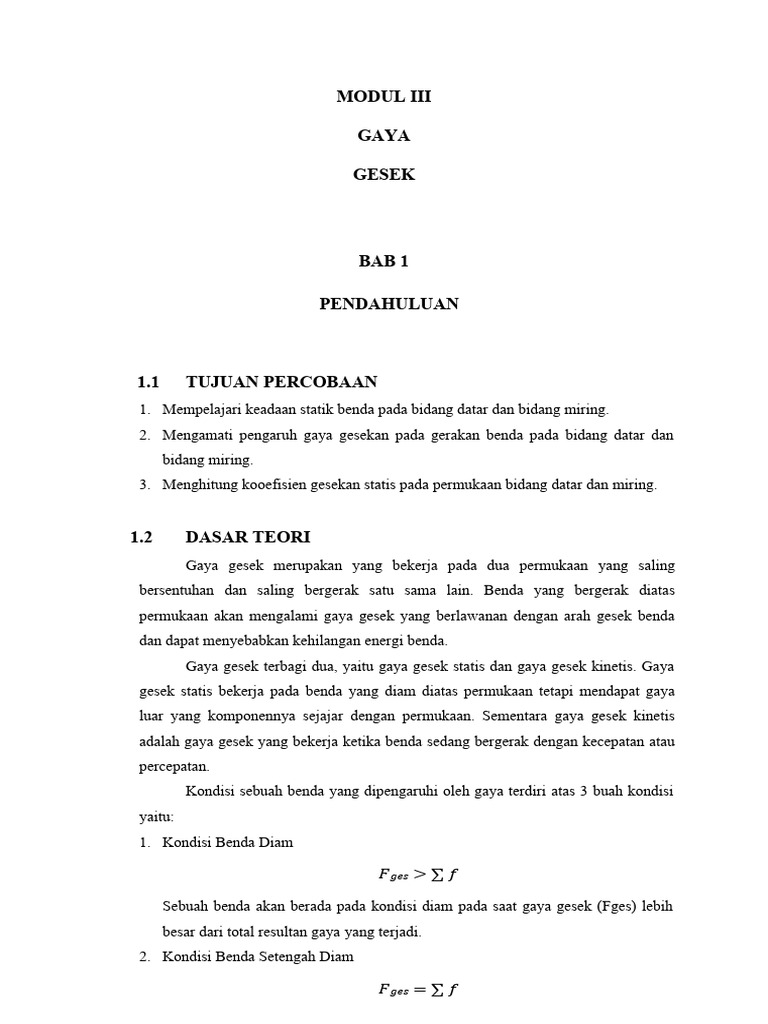 Modul III Gaya Gesek | PDF