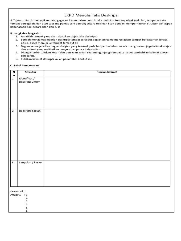LKPD Menulis Teks Deskripsi | PDF | Seni & Disiplin Bahasa | Kajian Bahasa Asing