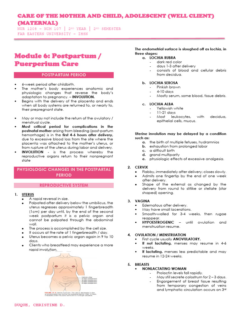 Module 6 - MCN Maternal | PDF | Breastfeeding | Childbirth