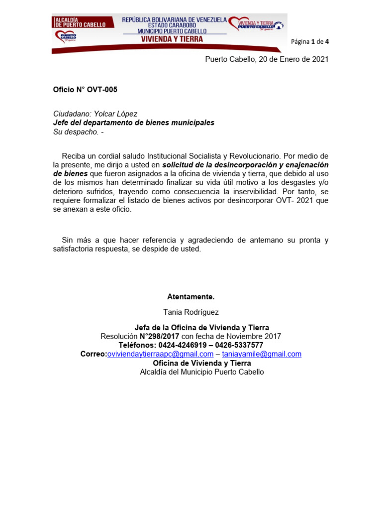 006 Oficio Dpto. de Bienes Municipales | PDF | Informática