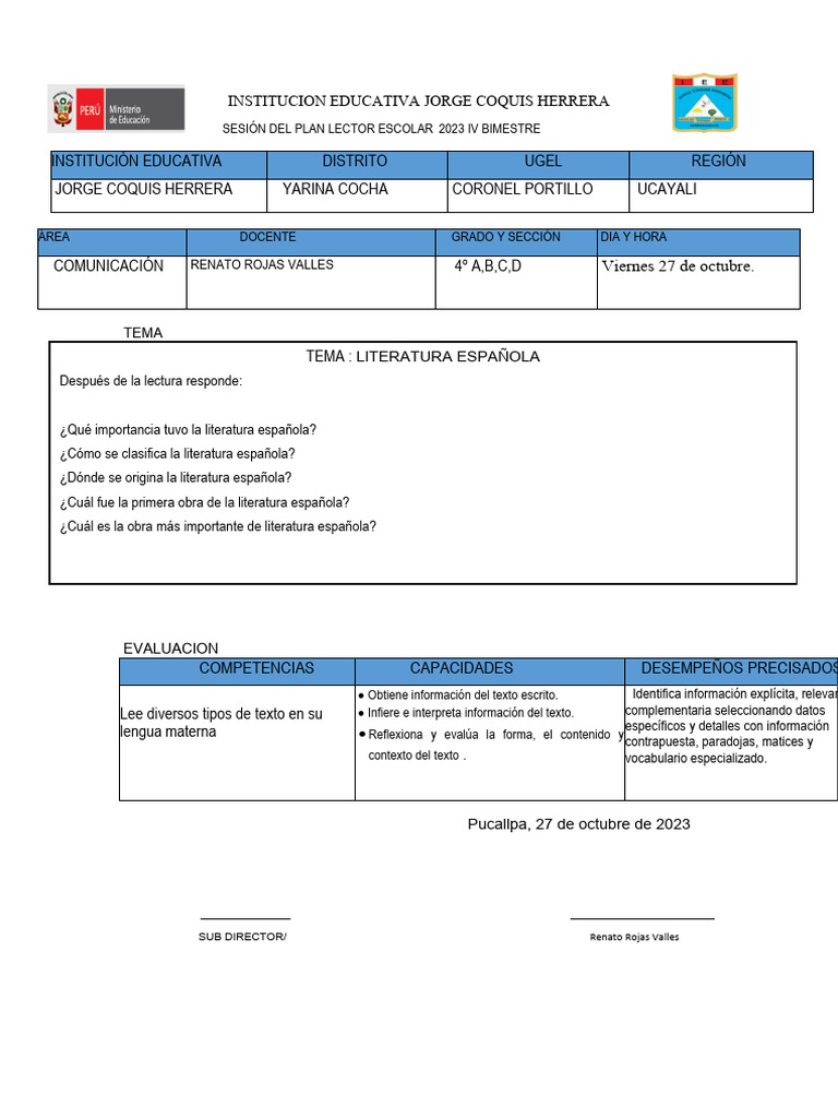 Plan Lector 1 Cuarto Renato | PDF | Estudios de idiomas extranjeros | Ficción general