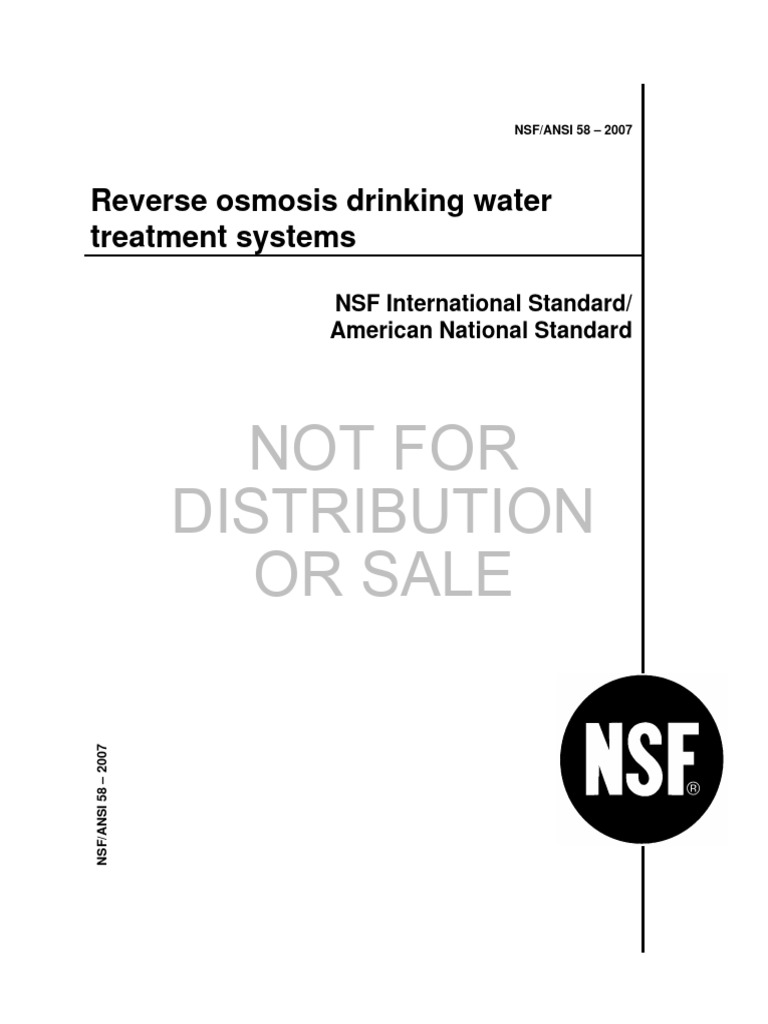 NSF-ANSI 58 - Reverse Osmosis Drinking Water Treatment Systems (2007 ...