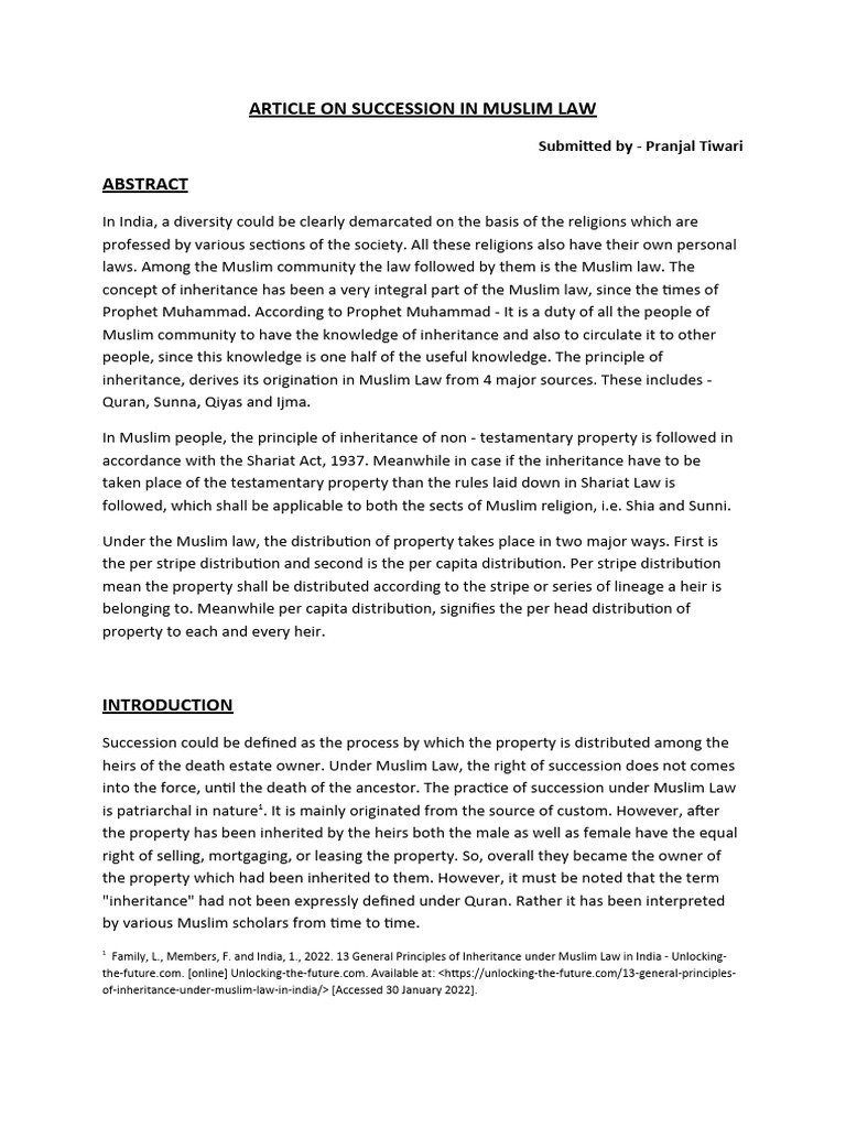 Article On Succession in Muslim Law | PDF | Inheritance | Sharia