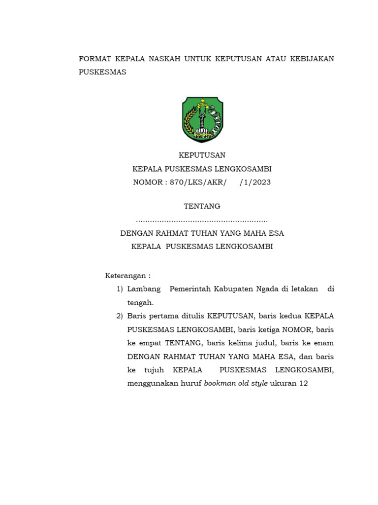 KOP SK Dinas PKM Lengkosambi | PDF