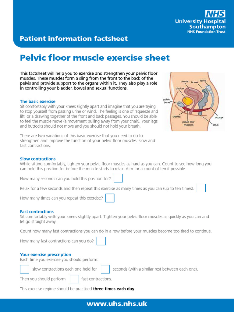 Pelvic Floor Muscle Exercises Panflet | PDF | Pelvis | Skeletal Muscle