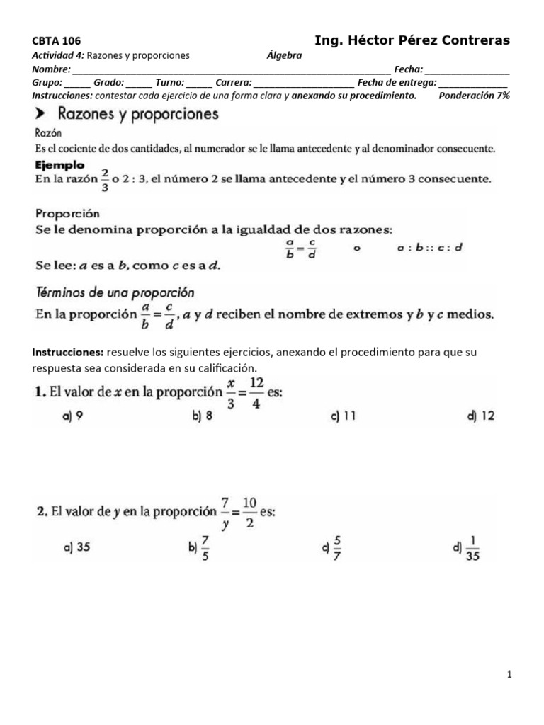 4 Razones y Proporciones (Alg) | PDF | Matemáticas