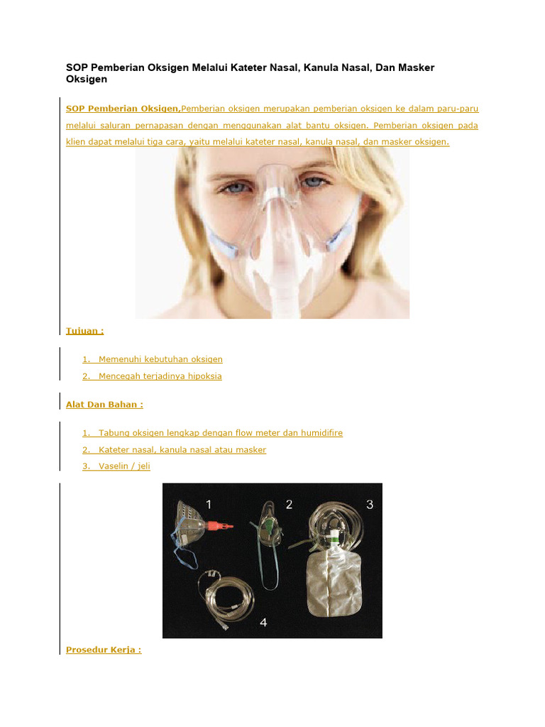 SOP Pemberian Oksigen Melalui Kateter Nasal | PDF