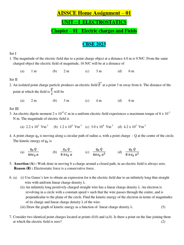 Aissce Asngmt CH - 01 | PDF | Electric Charge | Electric Field