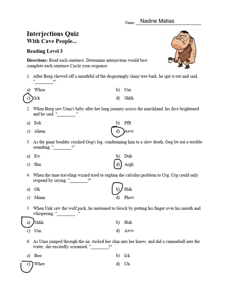 Interjections Quiz Reading Level 03 | PDF