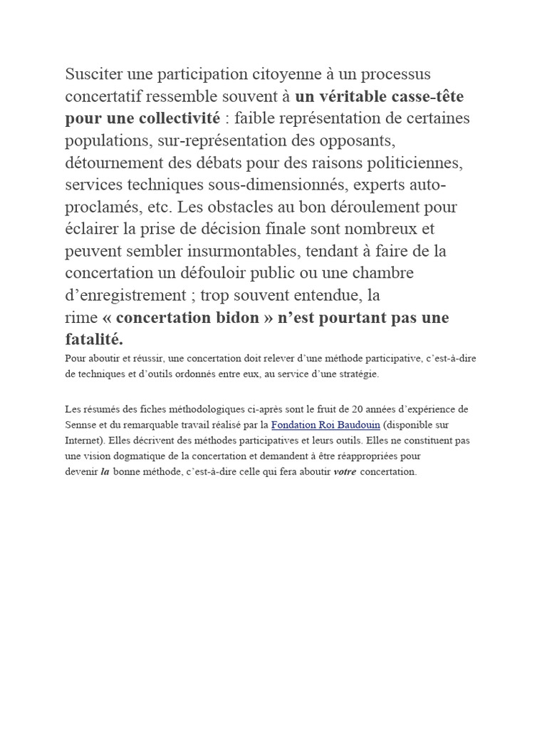 Méthodes participatives pour concertation efficace | PDF