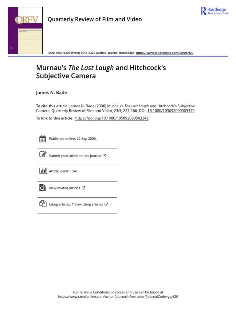 Bade, J. N. - Murnau's The Last Laugh and Hitchock's Subjective Camera ...