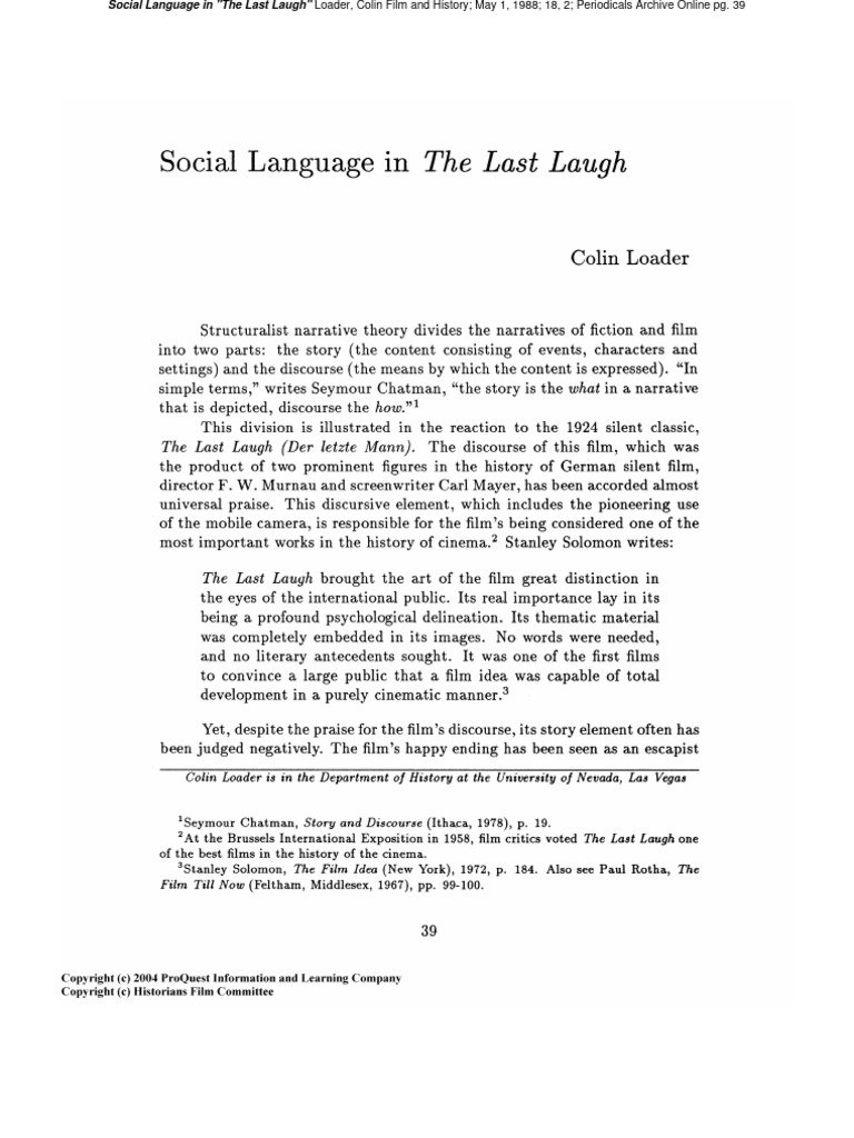 Loader, C. - Social Language in The Last Laugh | PDF