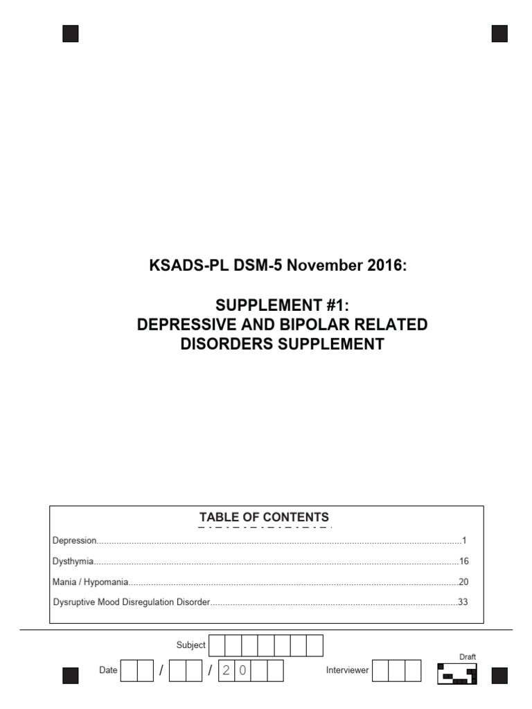 KSADS DSM 5 Supp1 DepressiveDO Final | PDF | Major Depressive Disorder ...