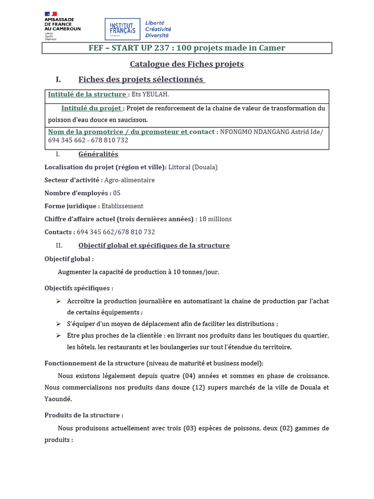 Projet de Saucisson de Poisson au Cameroun | PDF | Économie