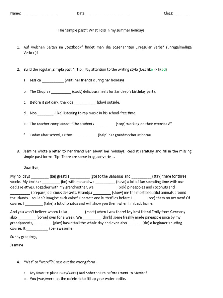 Test 6b Englisch Simple Past | PDF