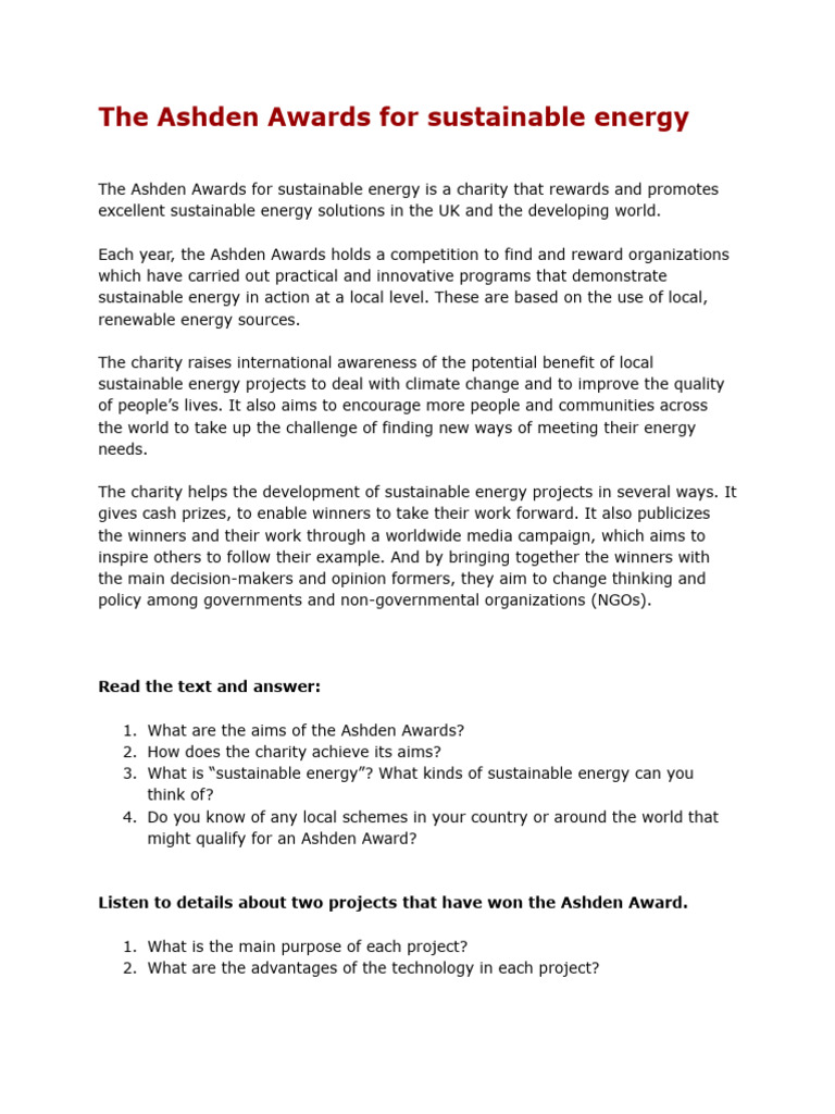 Ashden Awards for Sustainable Energy 2025 | PDF | Photovoltaics ...
