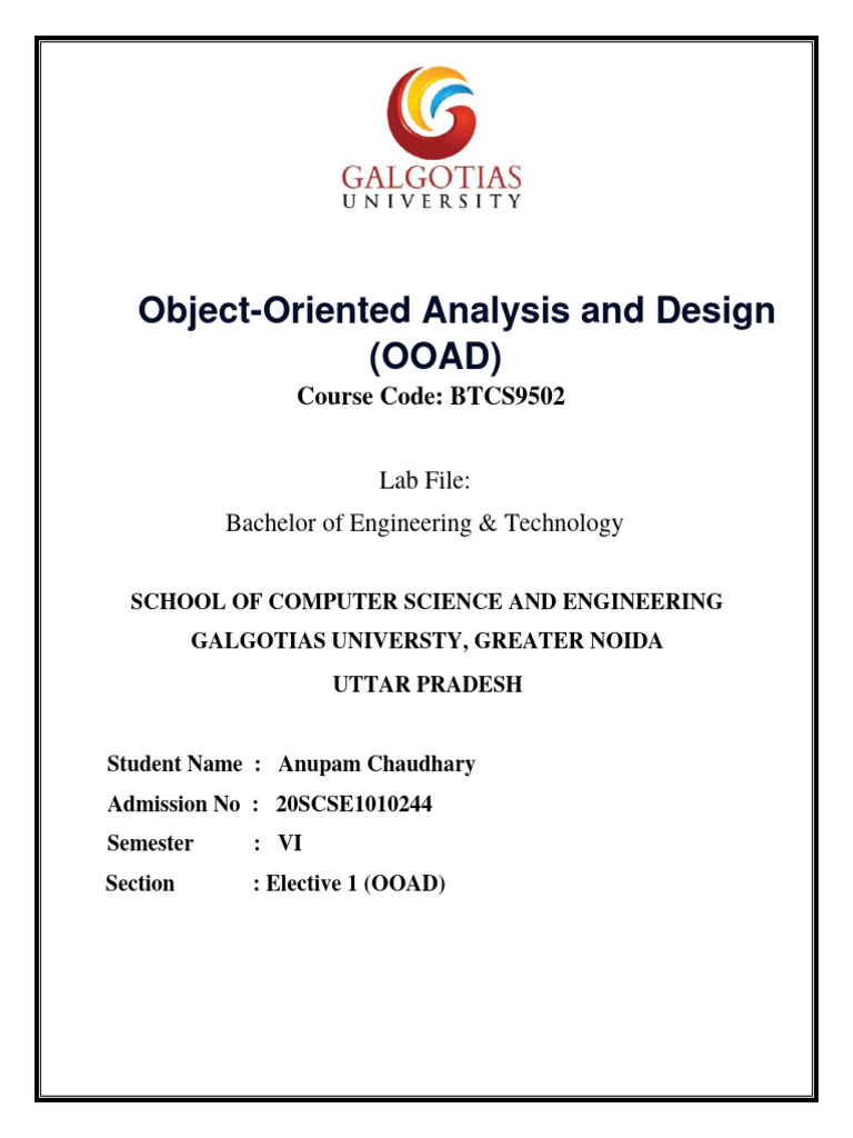 OOAD Anupam Chaudhary 20SCSE1010244 | PDF | Conceptual Model | Use Case