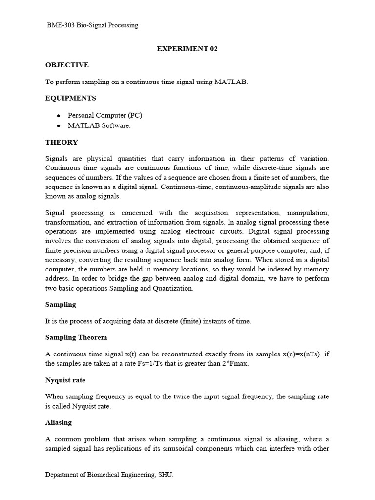 BSP Lab 2 | PDF | Sampling (Signal Processing) | Analogue Electronics