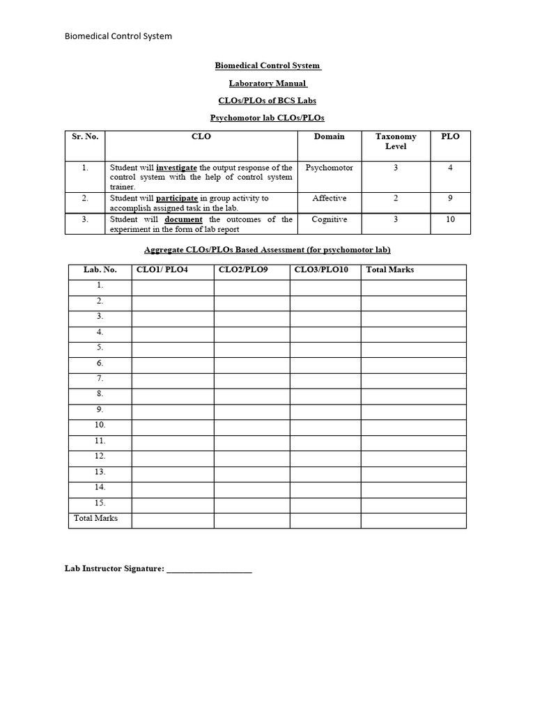 BMCS - Lab Rubrics - 2023 | PDF | Laboratories | Experiment