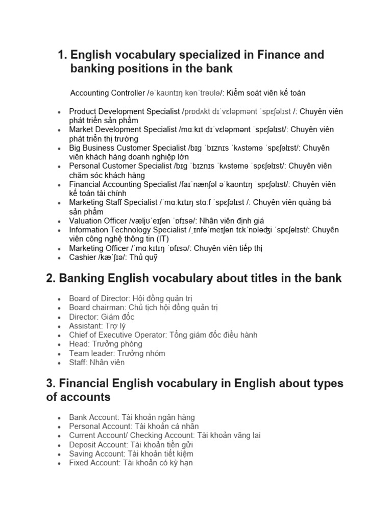 English Vocabulary in Finance and Banking | PDF