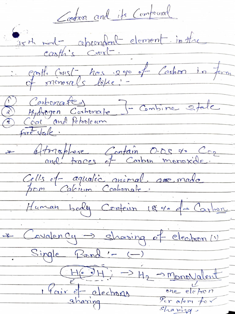 Carbon and Its Compounds Hand Written Notes | Download Free PDF | Chemistry