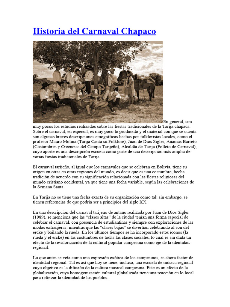 Historia Del Carnaval Chapaco | PDF | Carnaval
