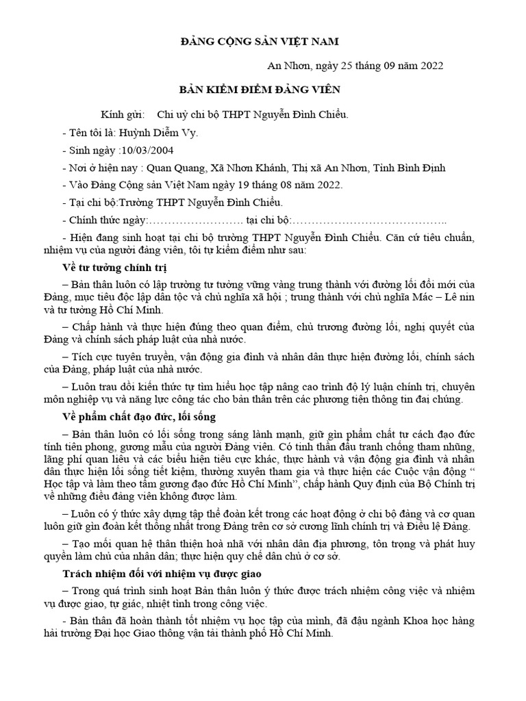 Mau Ban Kiem Diem Dang Vien Chuyen Sinh Hoat Dang2022 2 | PDF