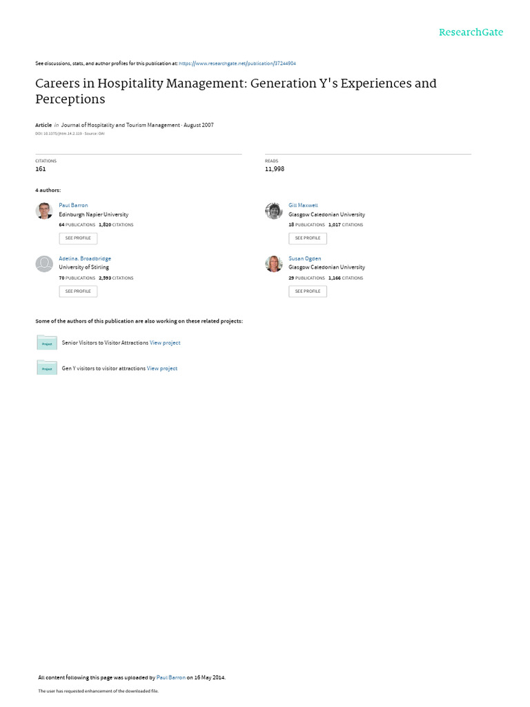 Careers in Hospitality Management: Generation Y's Experiences and ...