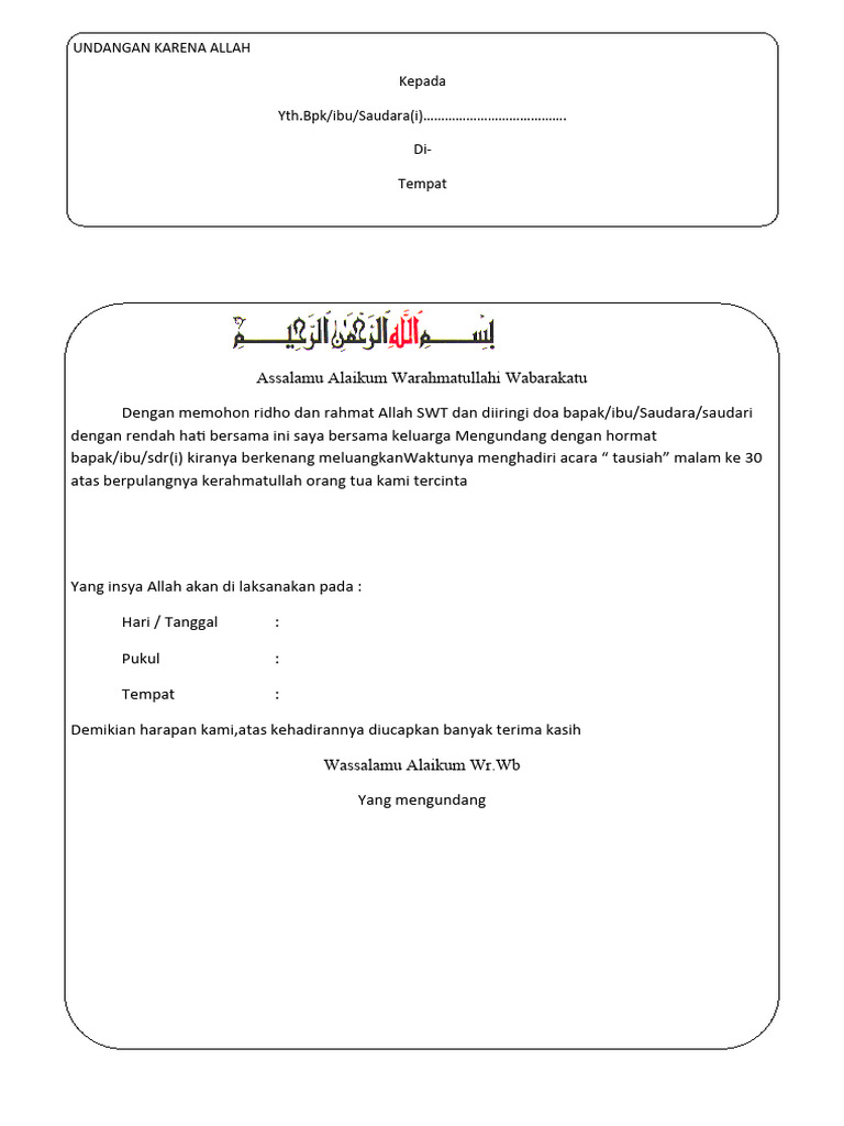 Undangan Tausiah 30 Hari Meninggal | PDF