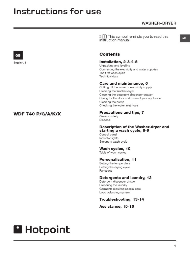 Hotpoint Washing Machine User Guide