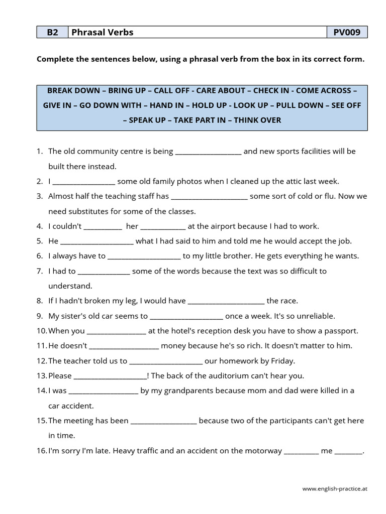 Phrasal Verbs - PDF Vocabulary Worksheet - B2 - PV009 | PDF | Language ...