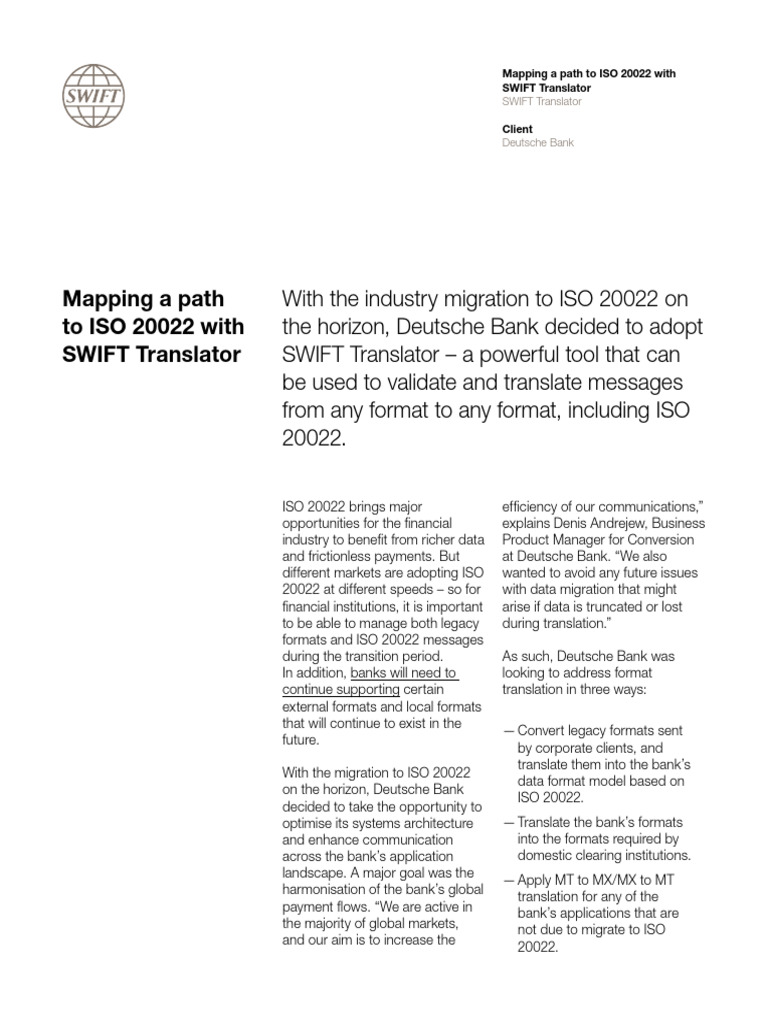 Swift Case Study Mapping A Path To Iso 20022 With Swift Translator ...