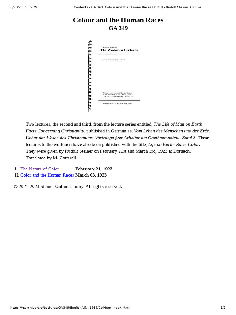 Rudolf Steiner - Colour and The Human Races GA 349 | PDF | Rainbow | Color