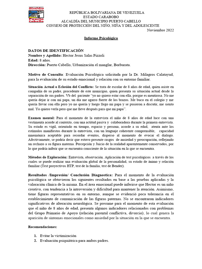 Informe Hecto S | PDF | Sicología | Conceptos psicologicos