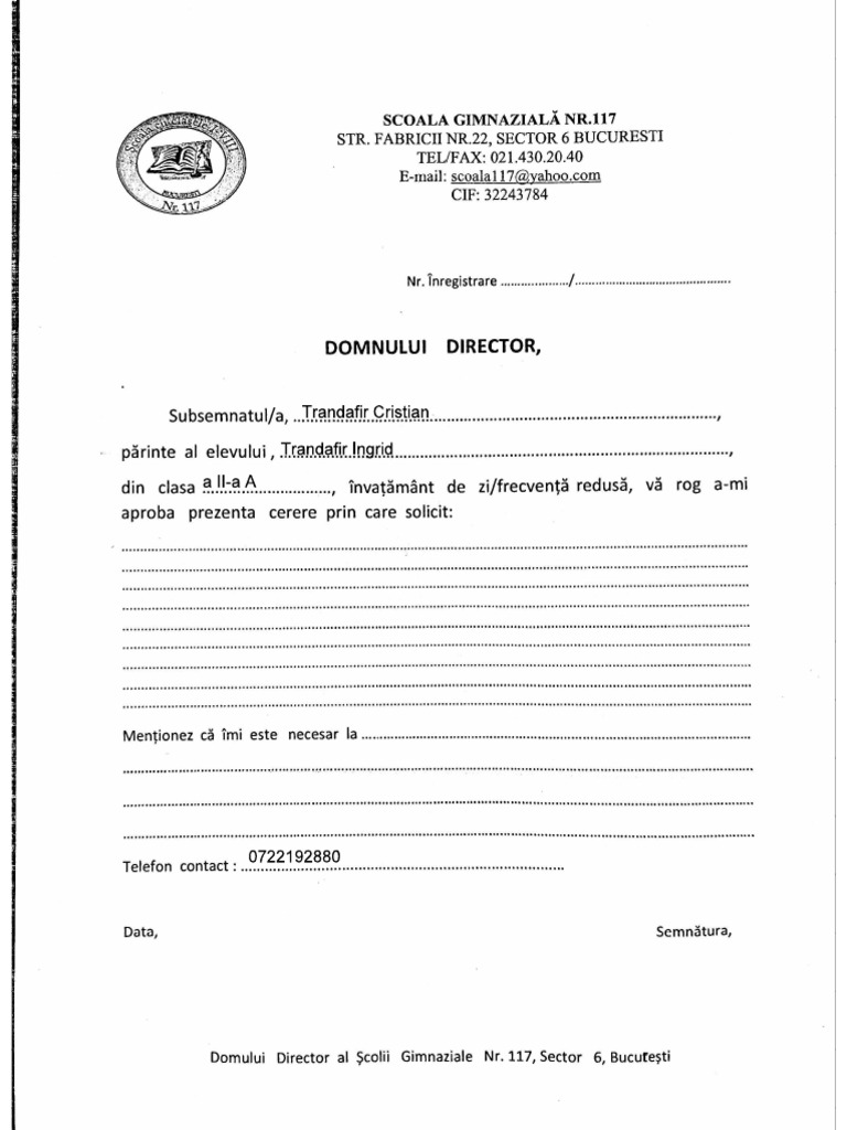 Cerere Tip Scoala Ingrid | PDF