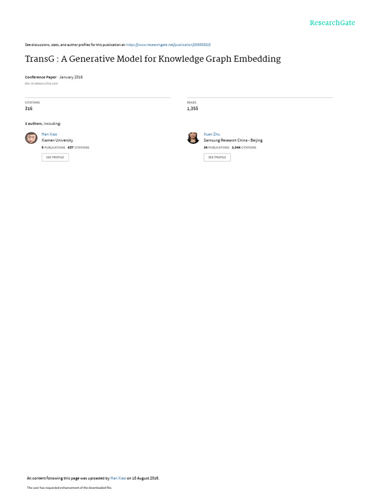 TransG A Generative Model For Knowledge Graph Embe | PDF | Machine Learning | Artificial ...