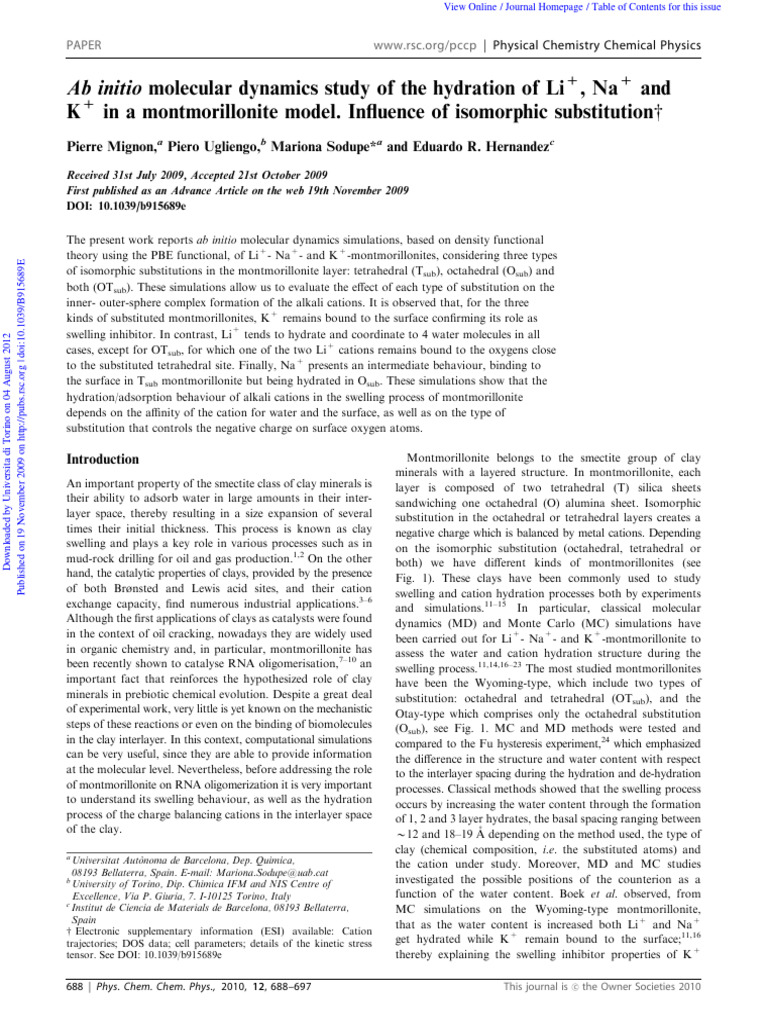Ab Initio Molecular Dynamics Study of The Hydration of Li+, Na+ and | PDF | Ion | Applied And ...