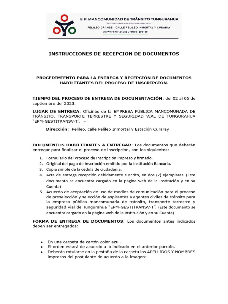 Instructivo Recepcion de Documentos | PDF