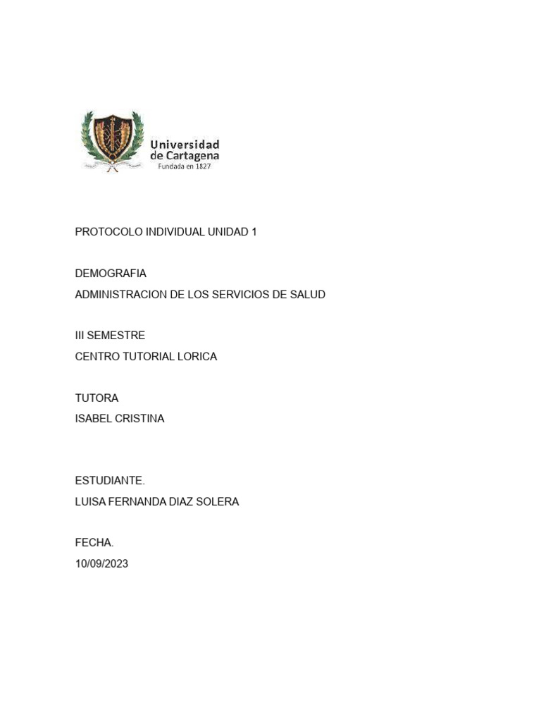 Protocolo Individual Unidad1 - Demografia | PDF | Población | Demografía