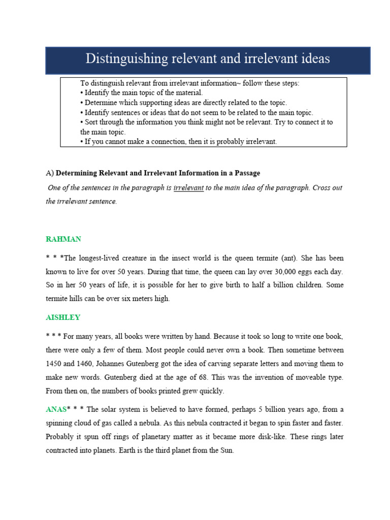 3-Distinguishing Relevant and Irrelevant Ideas | Download Free PDF ...