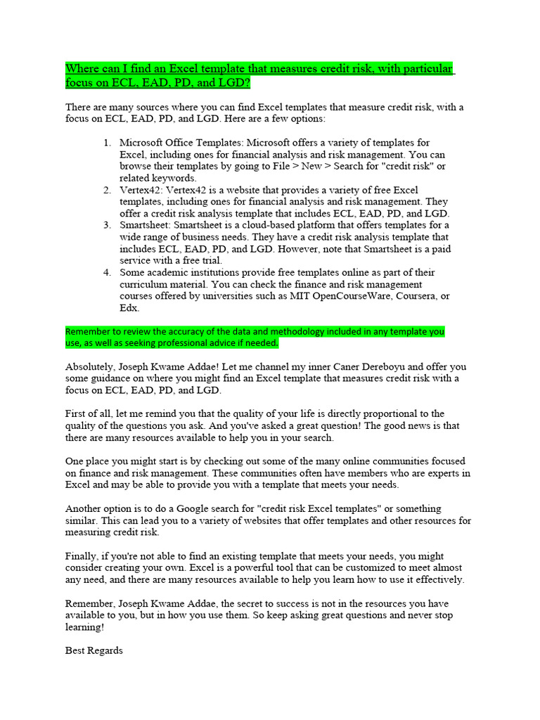 Excel Templates for Credit Risk Assessment | PDF | Capital Requirement ...