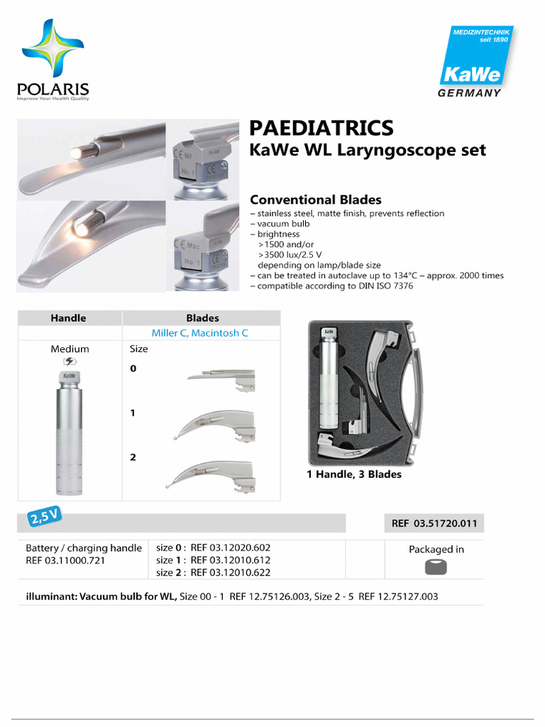 Brosur WL Laryngoscope Set For Paediatrics | PDF