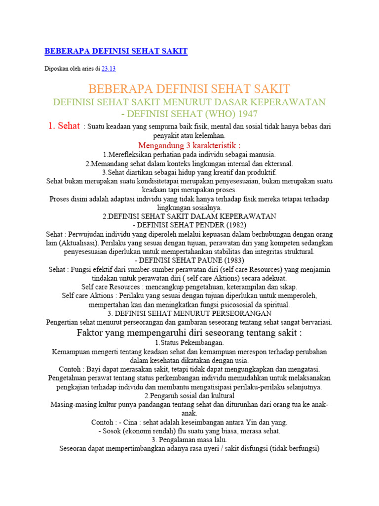 Beberapa Definisi Sehat Sakit | PDF