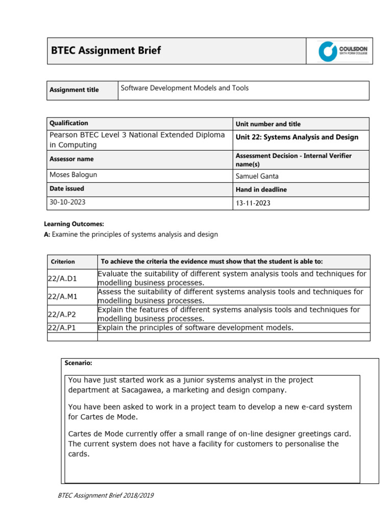 BTEC - Assignment Brief Unit 22 | PDF | Software Development Process | Software Development